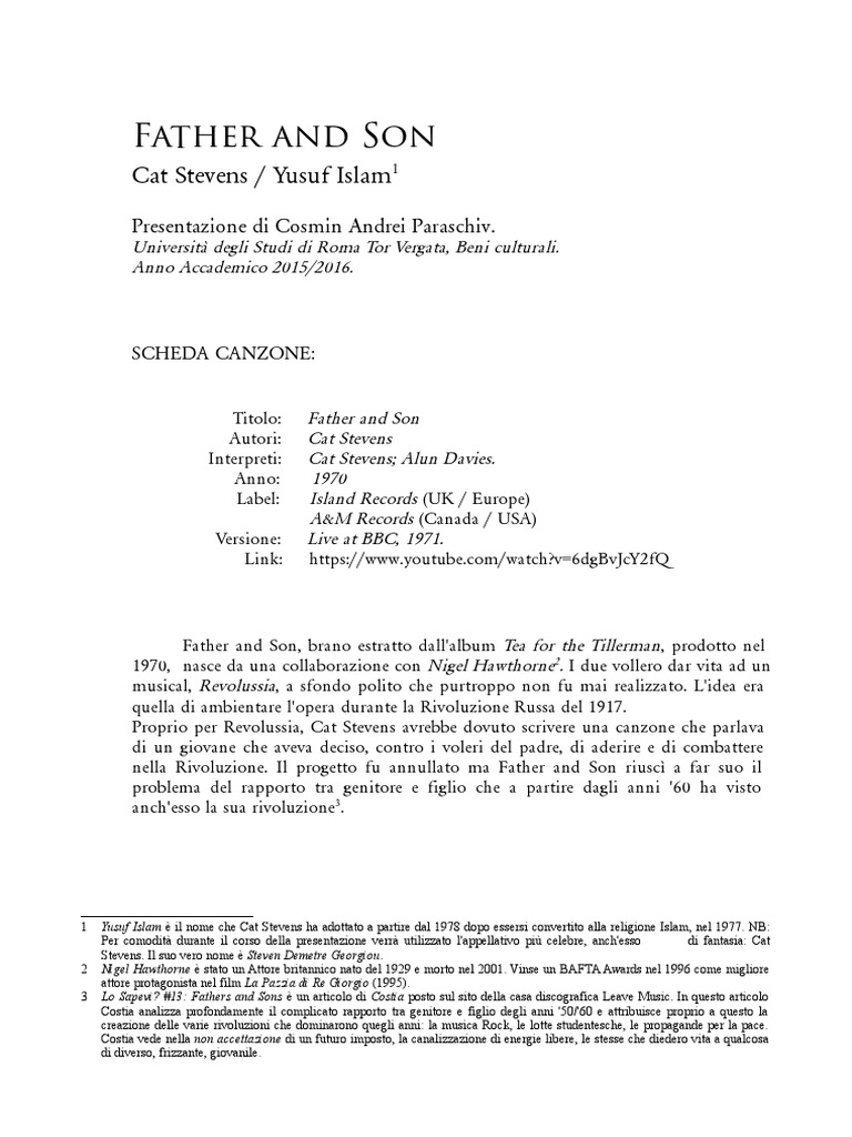 Father and Son - Cat Stevens Analysis | PDF