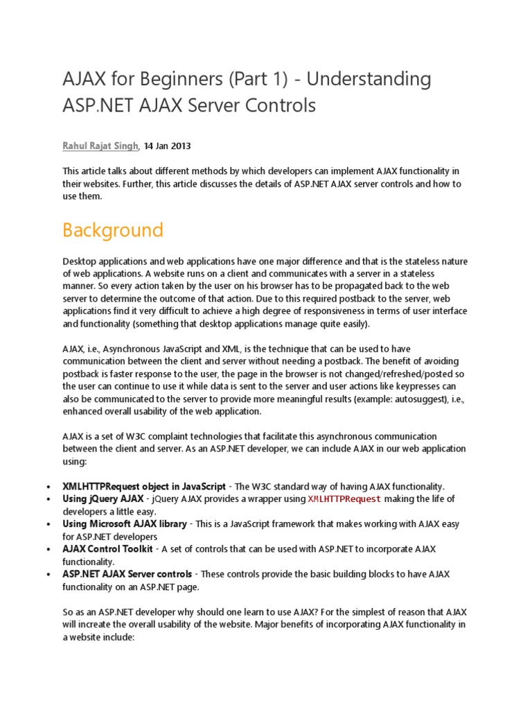 Ajax For Beginners Part 1 Understanding Background Pdf Ajax Programming Web Application