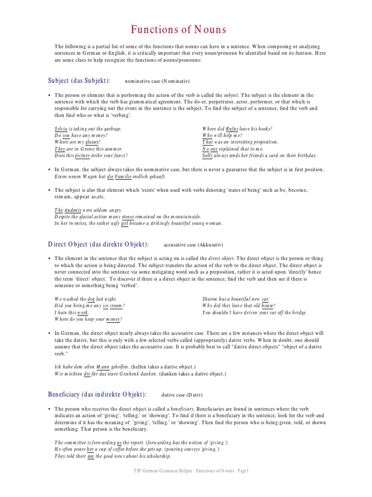 Functions of Nouns | PDF | Object (Grammar) | Predicate (Grammar)