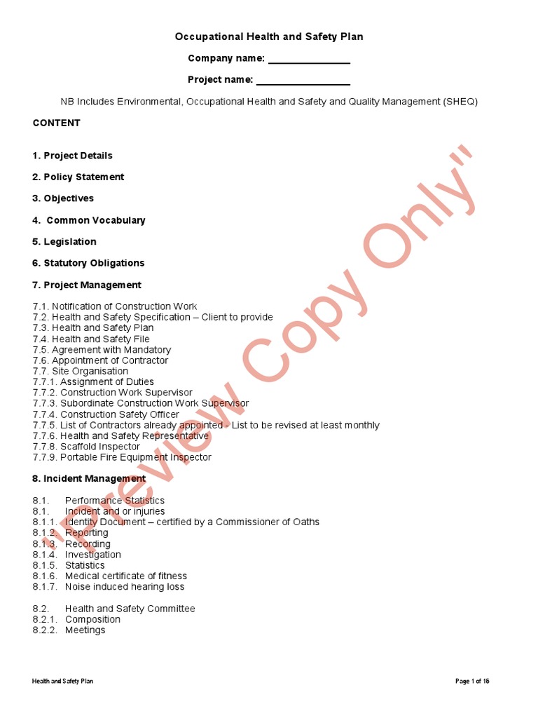 Health and Safety Plan | PDF | Occupational Safety And Health | Safety