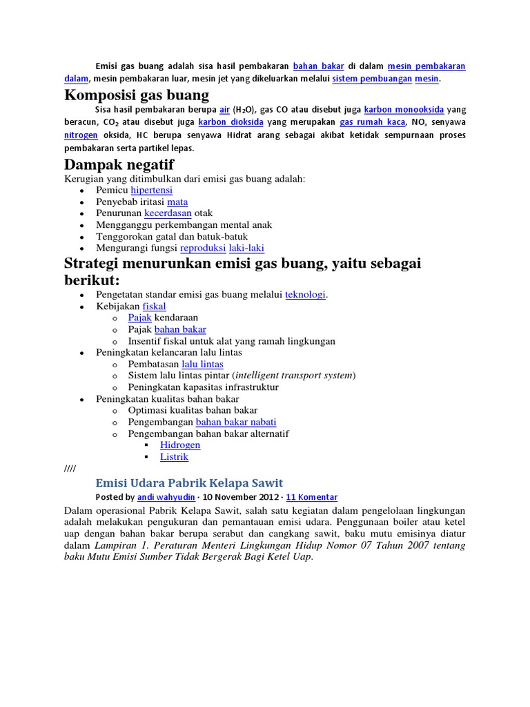 Emisi Gas Buang Adalah Sisa Hasil Pembakaran Bahan Bakar Di Dalam Mesin ...