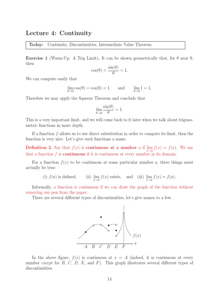 Lecture 4: Continuity: Today | PDF | Continuous Function | Function (Mathematics)
