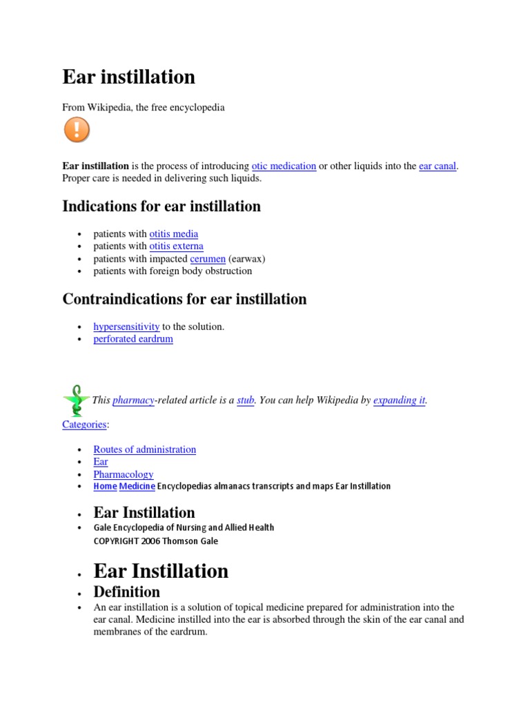 ADVANCE NURSING Ear Instillation | PDF | Ear | Medicine