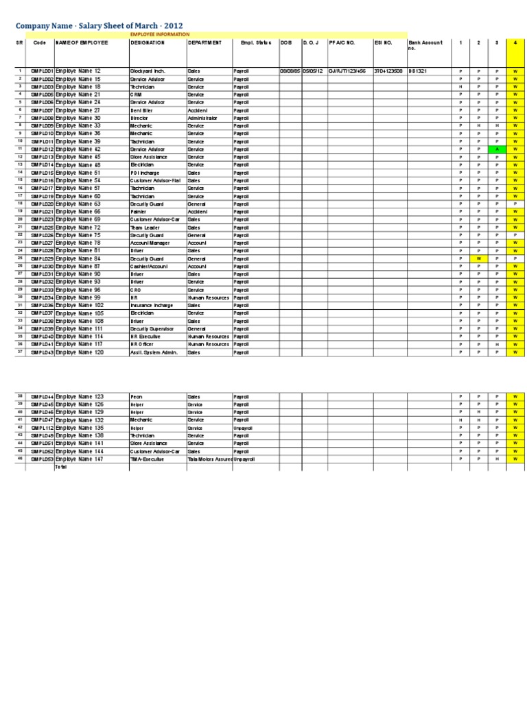 Salary Sheet Format | PDF | Human Resources | Payroll