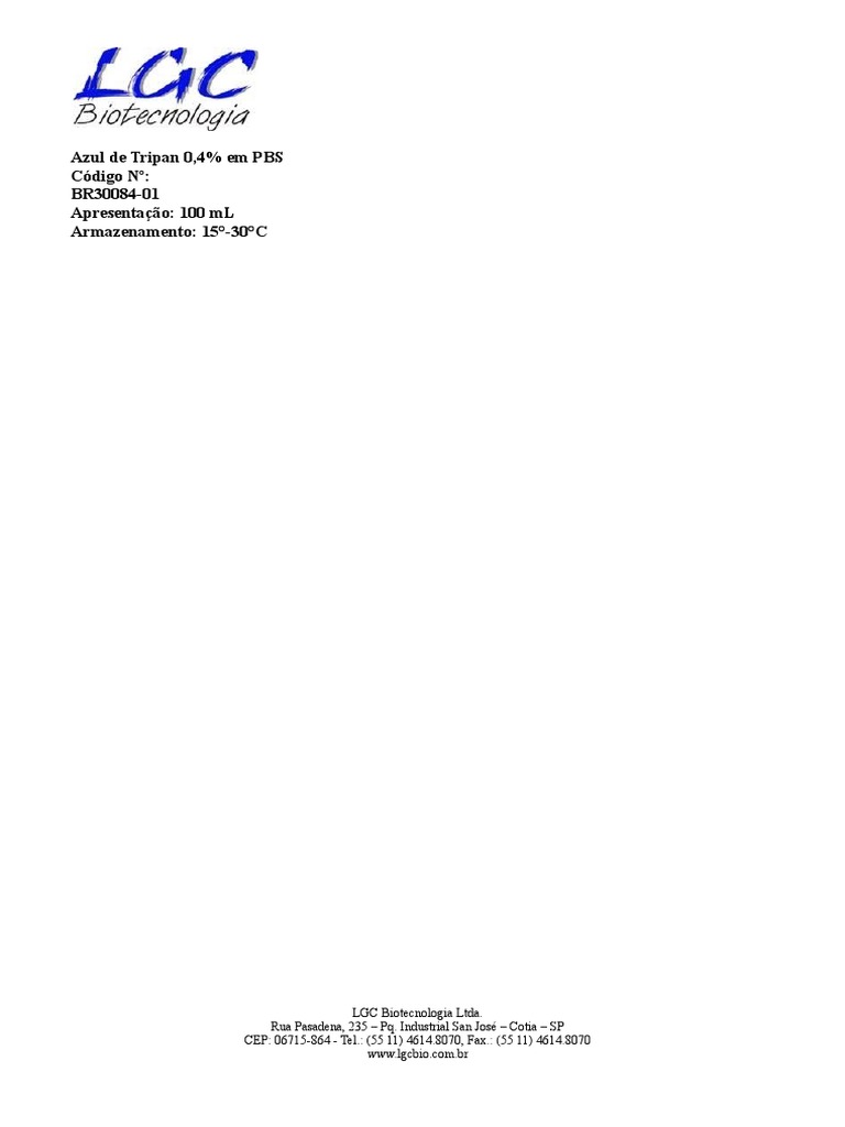 Azul de Tripan 0-4% | PDF | Célula (Biologia) | Ciências da Vida