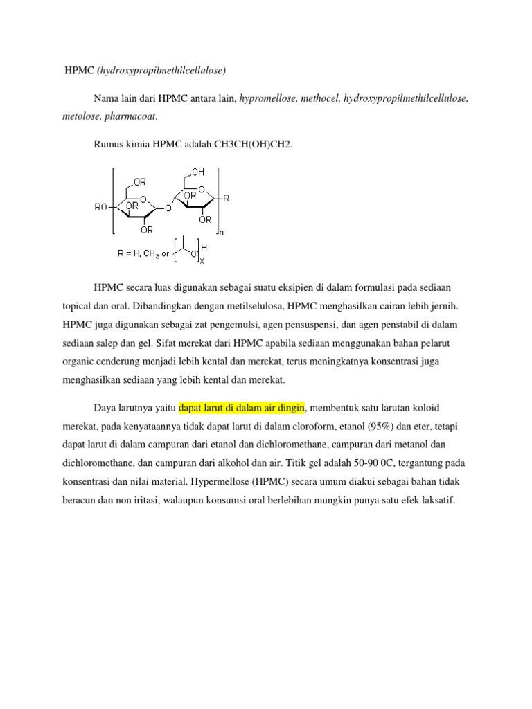 Monografi HPMC: Struktur dan Fungsi | PDF