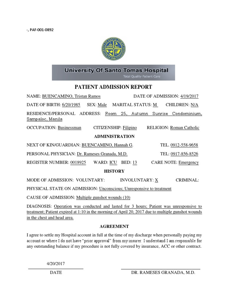 Patient Admission Report: Administration | PDF