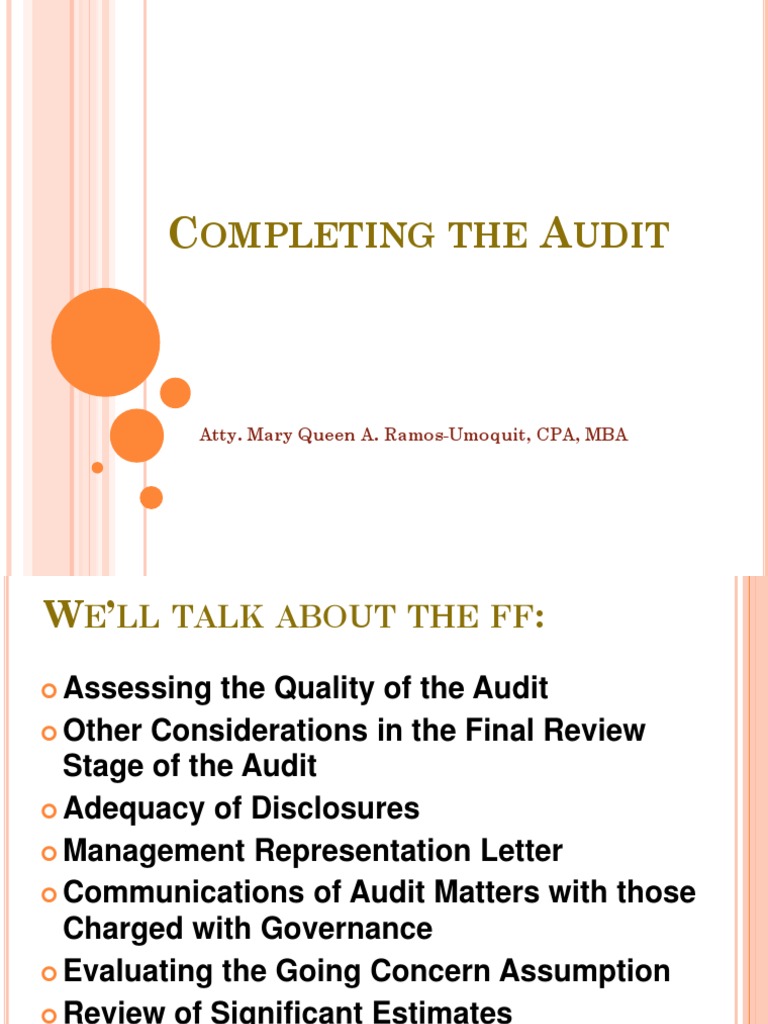 Completing The Audit | PDF | Going Concern | Auditor's Report