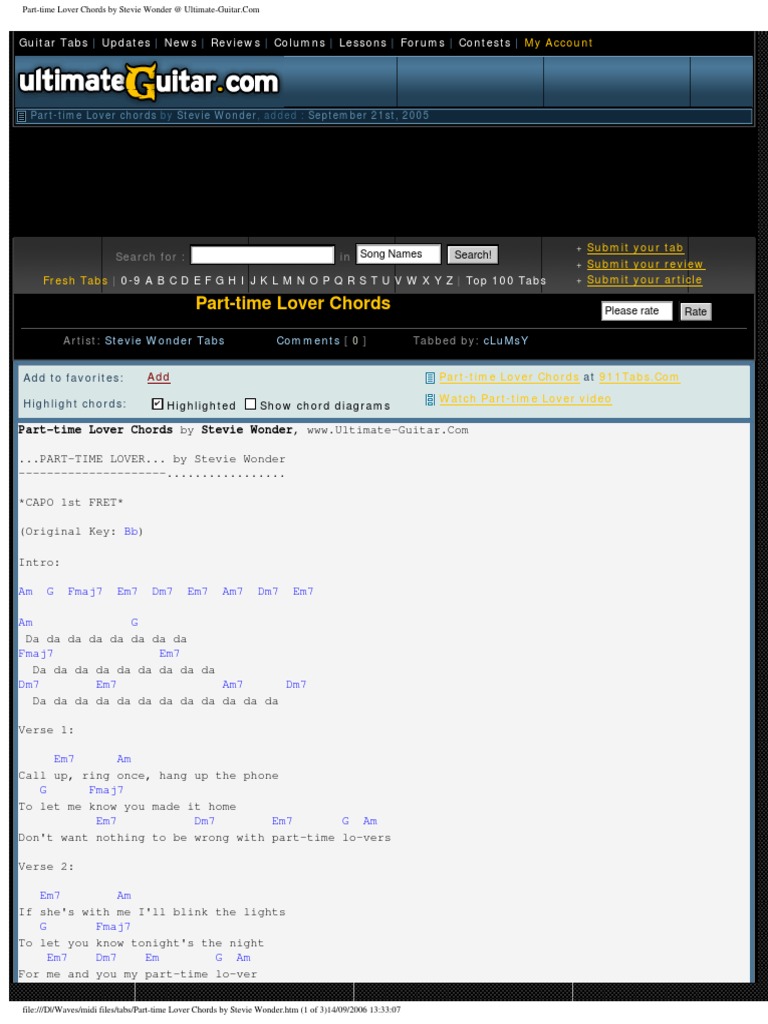 Part-Time Lover Chords by Stevie Wonder @ | PDF | Song Structure ...