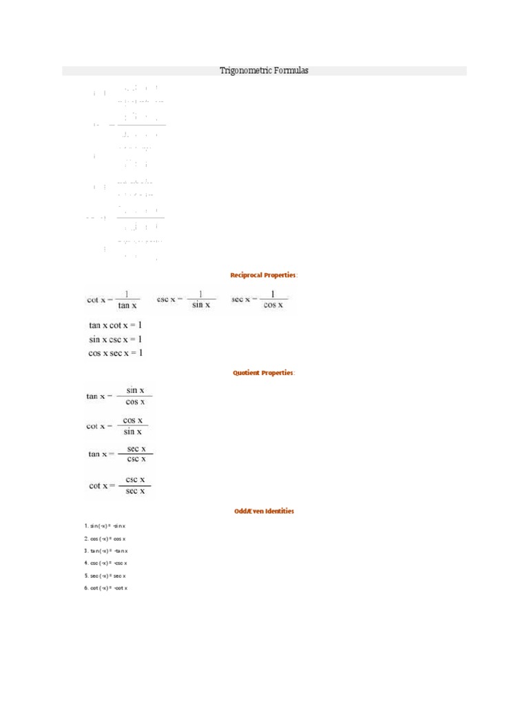 Trigonometric Formulas | PDF