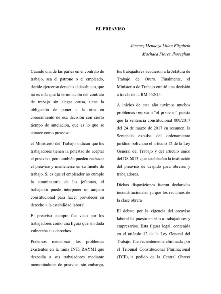 El Preaviso | PDF | Derecho laboral | Gobierno