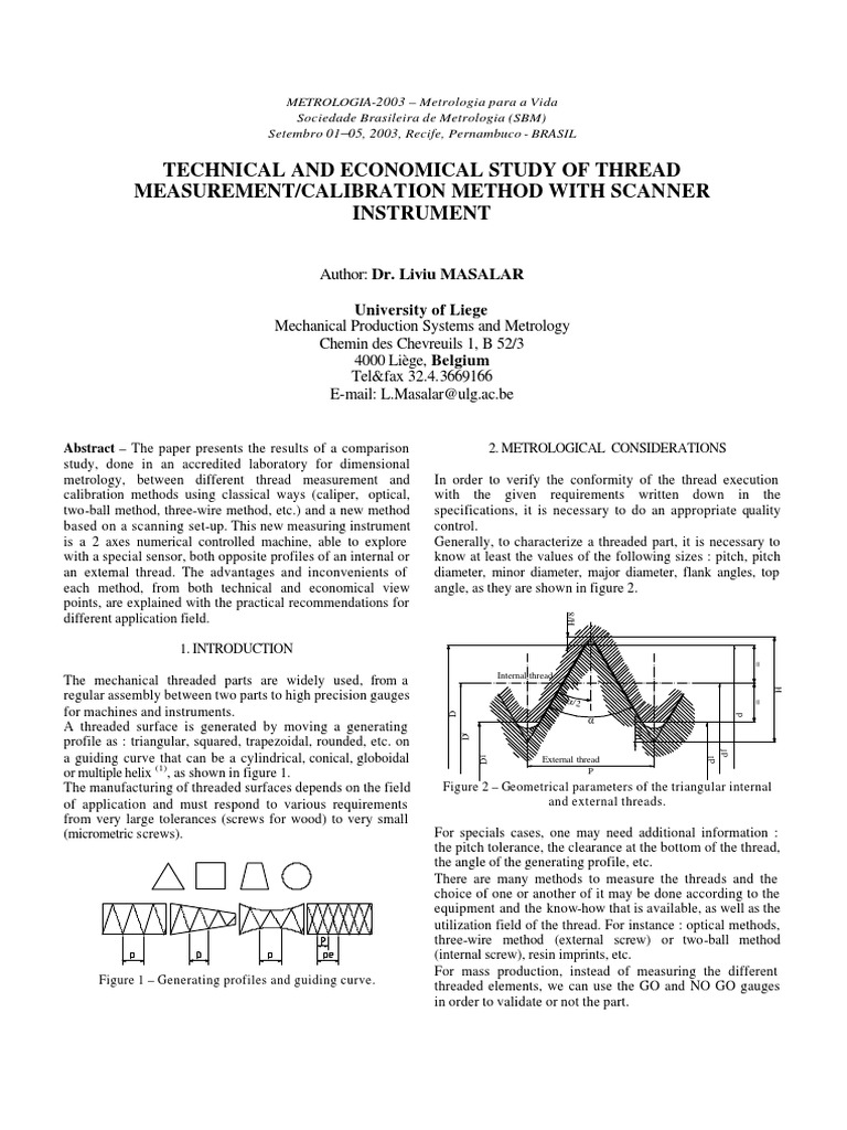 Technical and Economical Study of Thread Measurement/Calibration Method ...