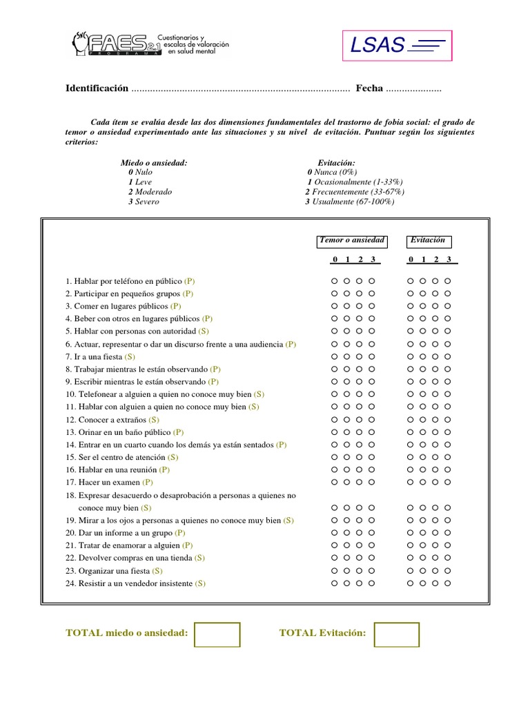 (LSAS) Test-Escala de Ansiedad Social de Liebowitz | PDF | Ansiedad ...