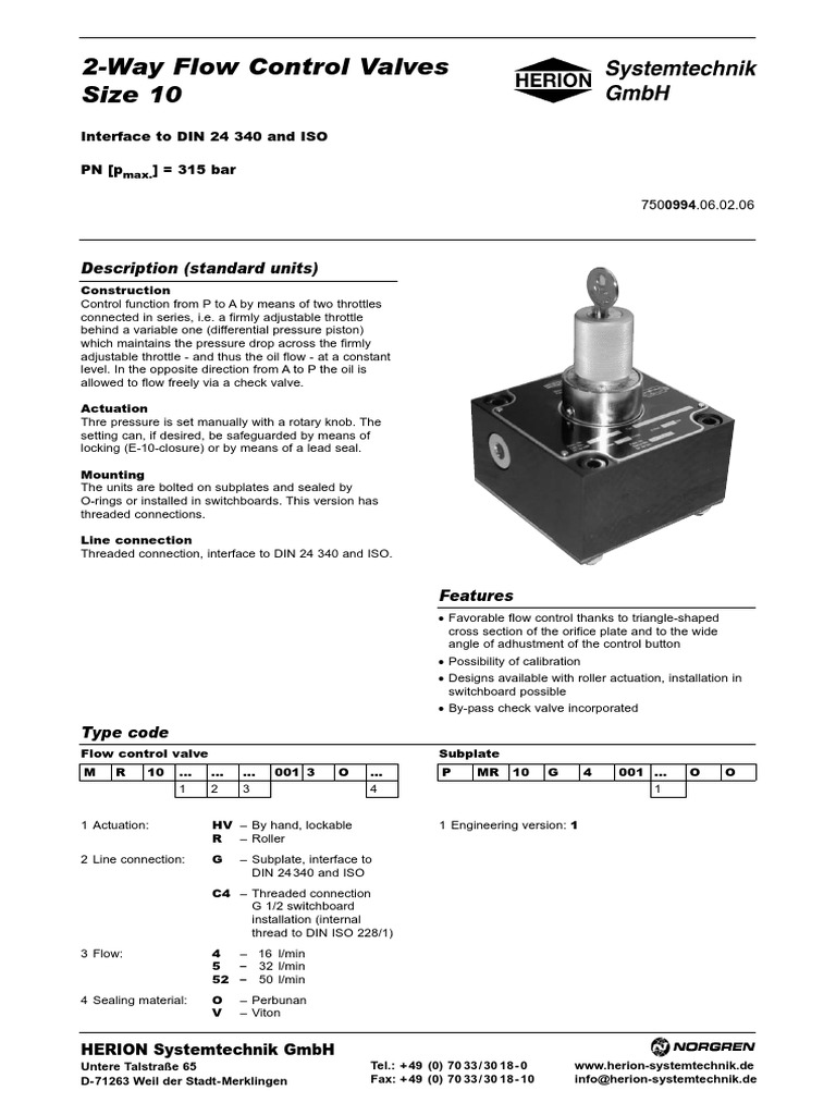 2-Way Flow Control Valve Size 10 | PDF | Valve | Throttle