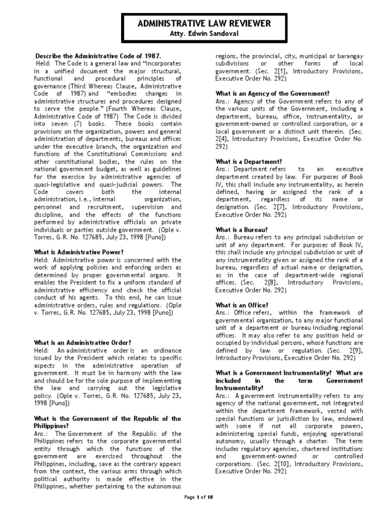 Administrative Law Reviewer: Atty. Edwin Sandoval | PDF | Corporations ...