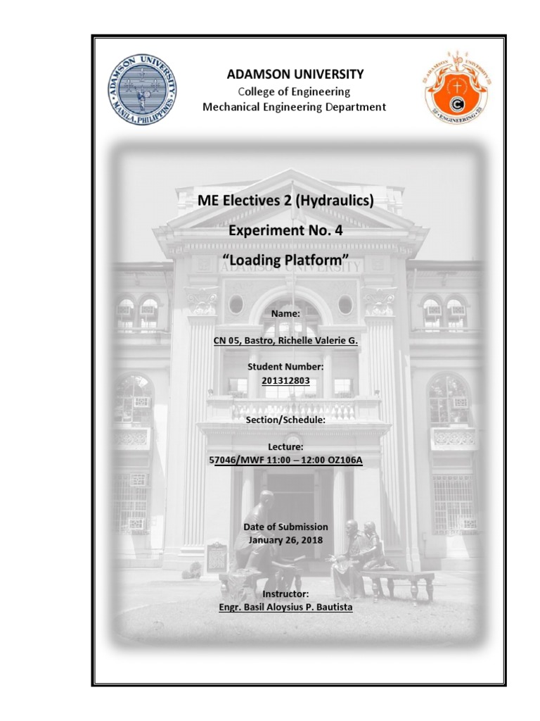 ME Electives 2 (Hydraulics) Experiment No. 4 "Loading Platform" | PDF ...