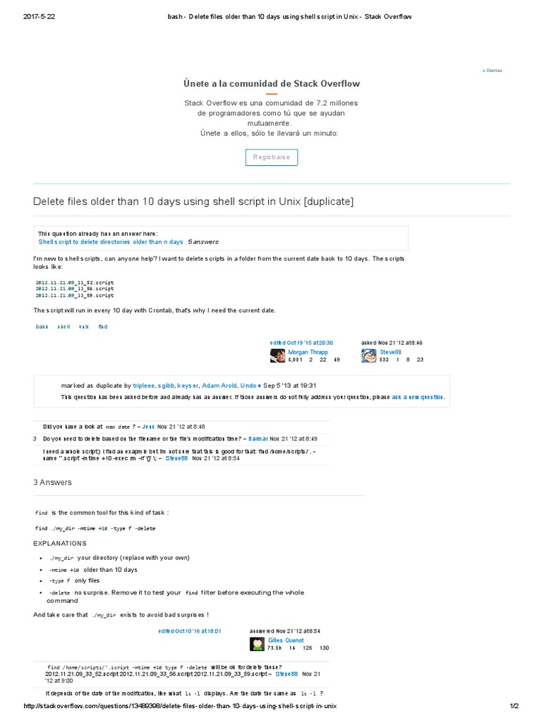Bash Delete Files Older Than 10 Days Using Shell Script In Unix Stack Overflow Pdf
