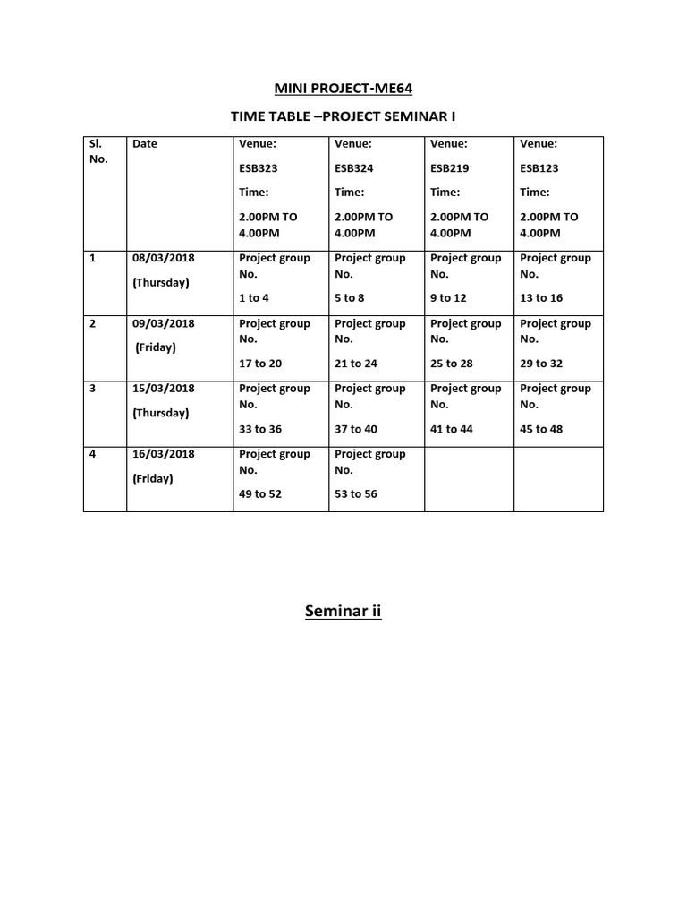 Time Table For Mini Project | PDF