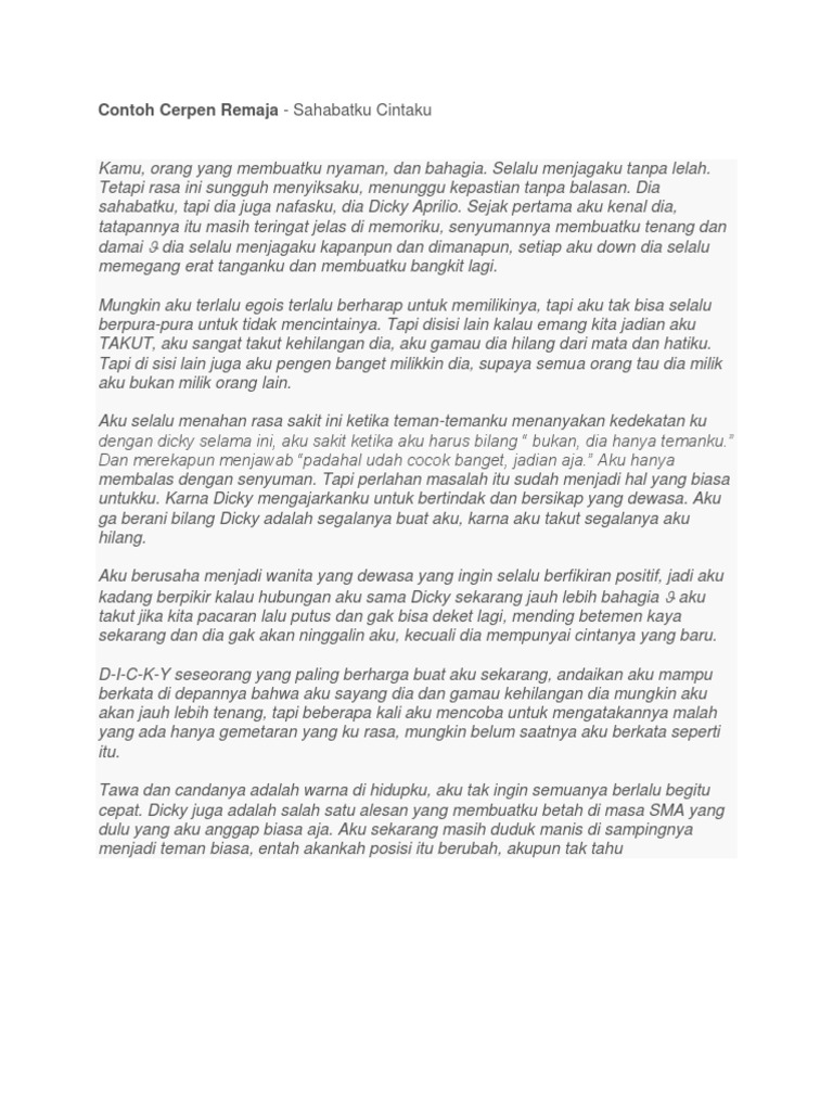 Contoh Cerpen Remaja | PDF