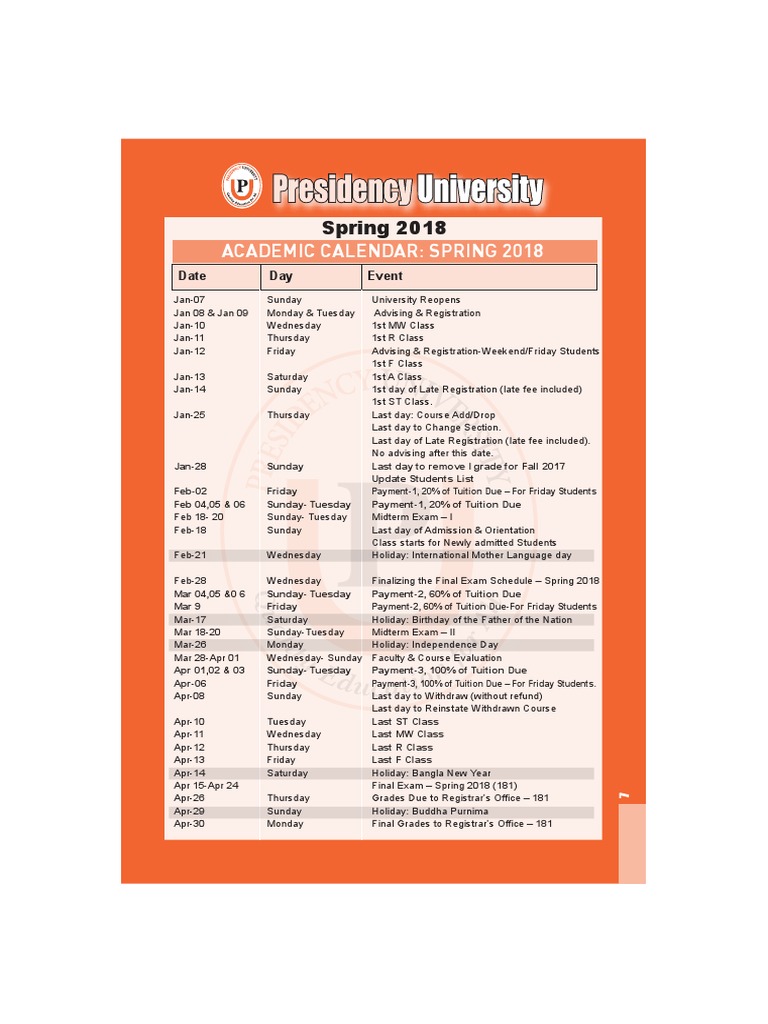 Academic Calendar Spring 2018 | PDF | Academic Term | Schools