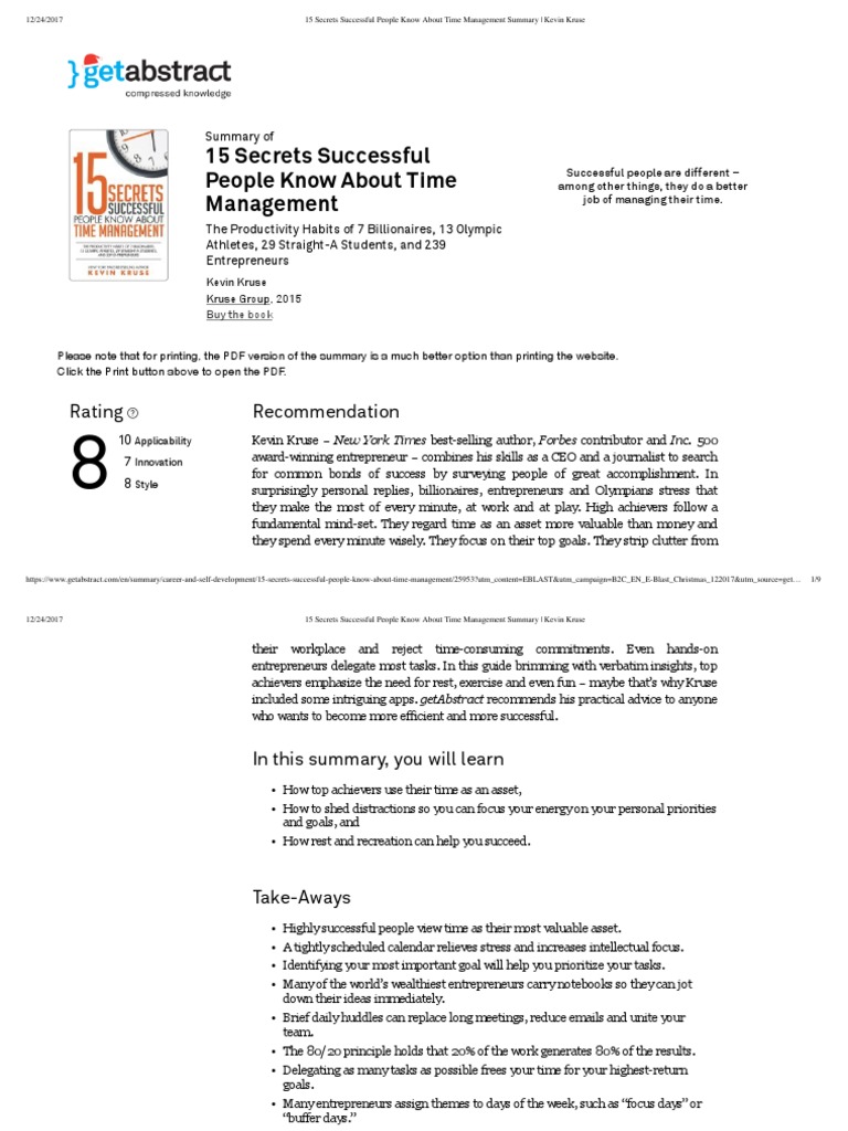 15 Secrets Successful People Know About Time Management Summary - Kevin ...