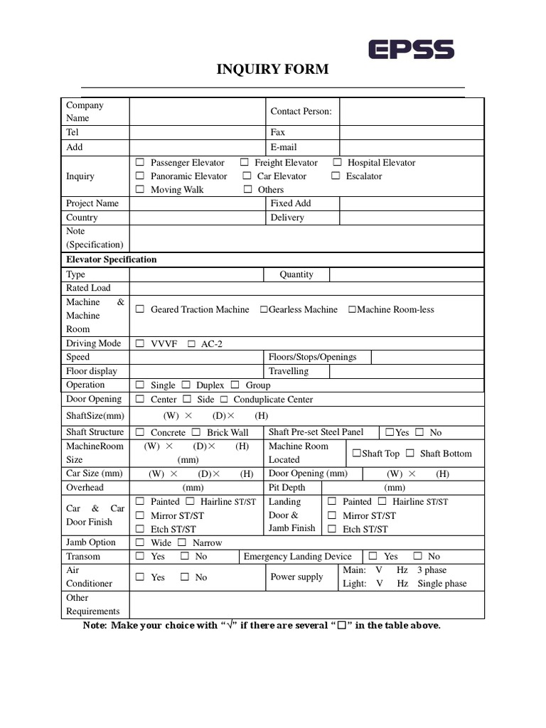 Elevator Inquiry Form-EPSS | PDF | Elevator | Door