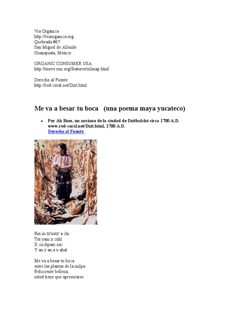Me Va A Besar Tu Boca (Una Poema Maya Yucateco) | PDF