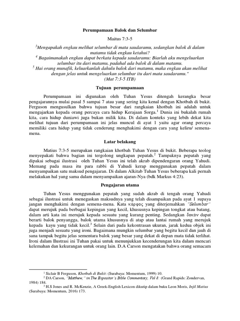 Perumpamaan Balok Dan Selumbar | PDF | Agama & Spiritualitas