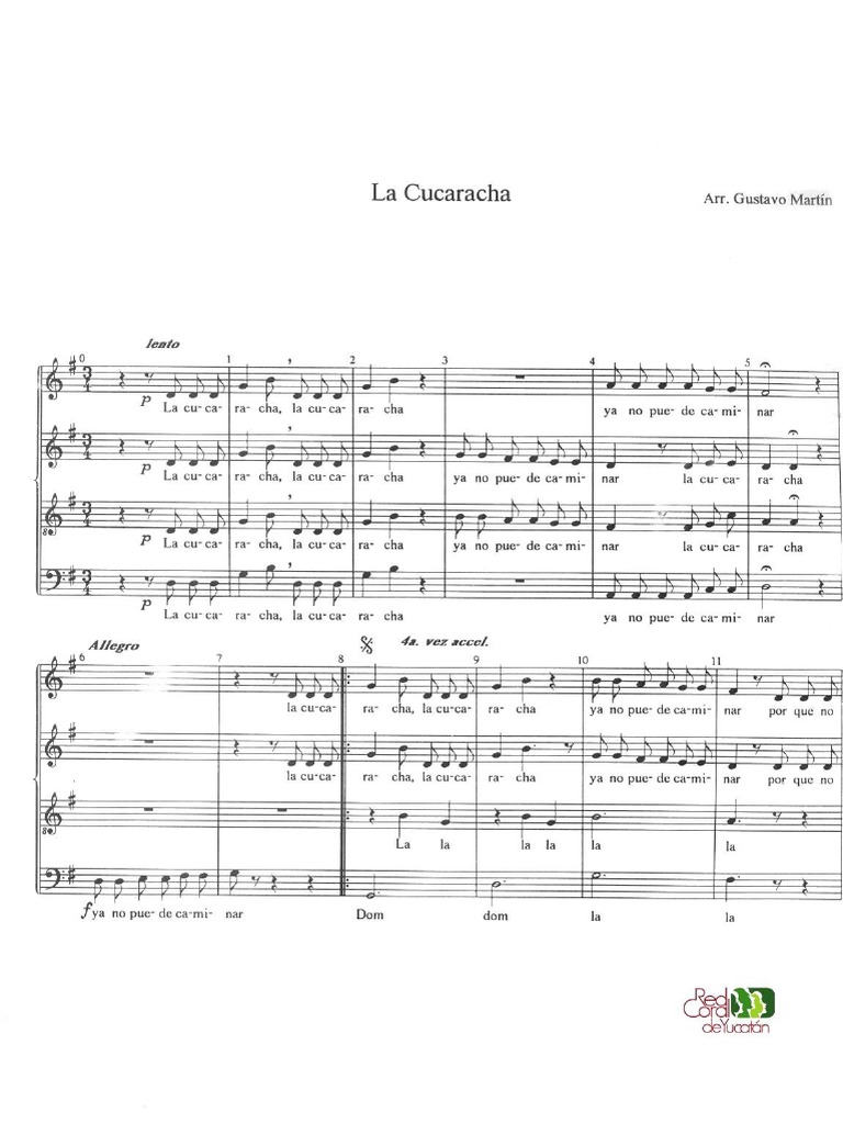 La Cucaracha - Coro A 4 Voces PDF | PDF