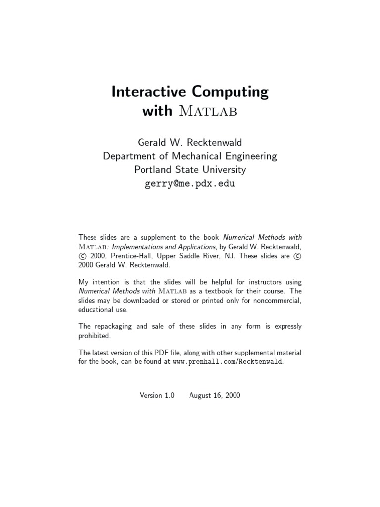 Recktenwald - Interactive Computing With MATLAB | PDF | Matlab | Matrix (Mathematics)