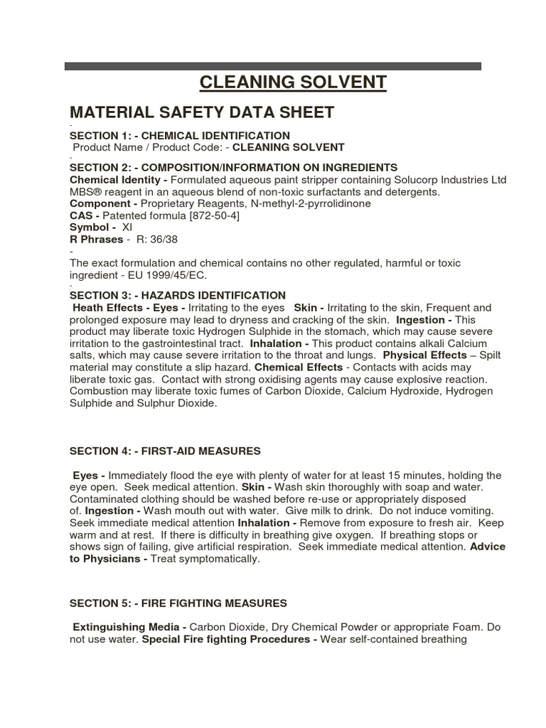 Msds Cleaning Solvent | Download Free PDF | Toxicity | Breathing