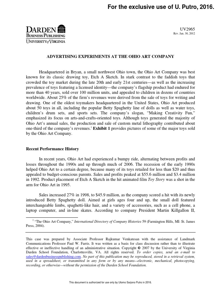 Advertising Experiments at The Ohio Art Company | PDF | Retail | Toys