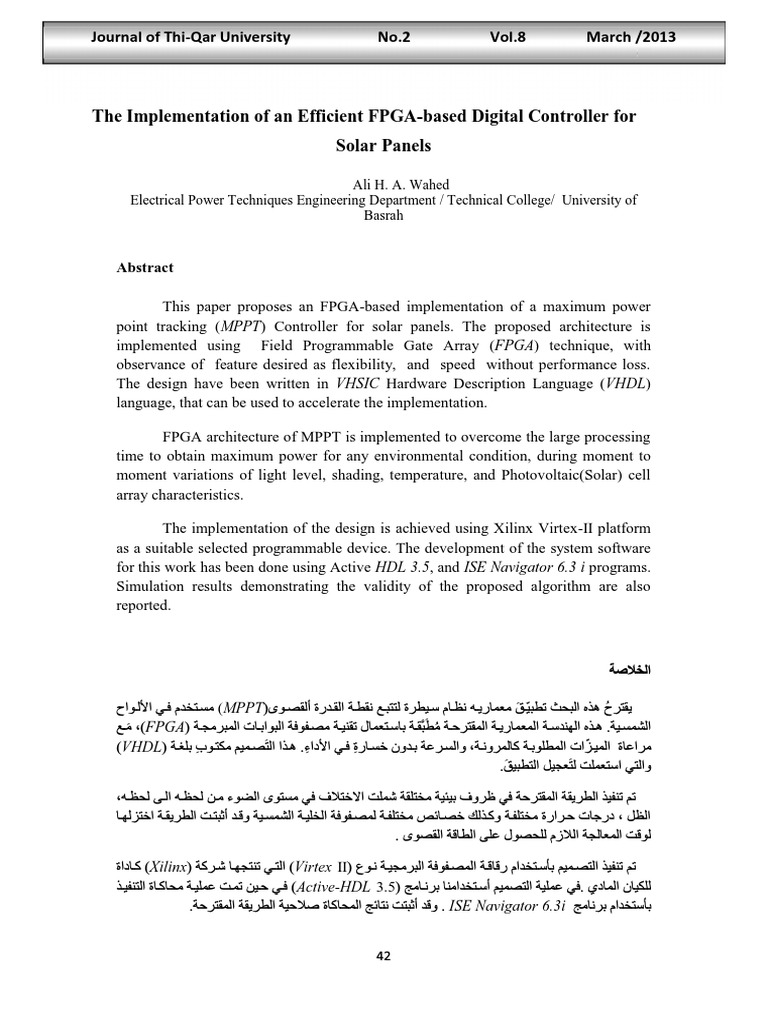 The Implementation of An Efficient FPGA-based Digital Controller For Solar Panels | PDF | Field ...