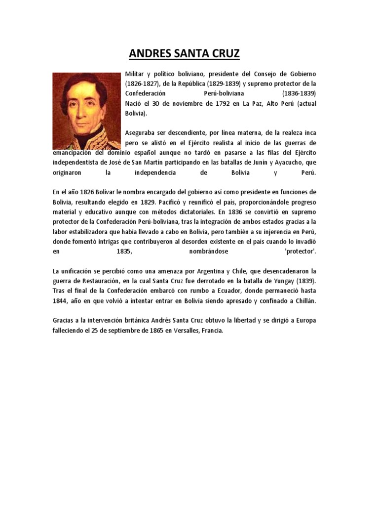 Andres Santa Cruz | PDF | Bolivia | América del Sur