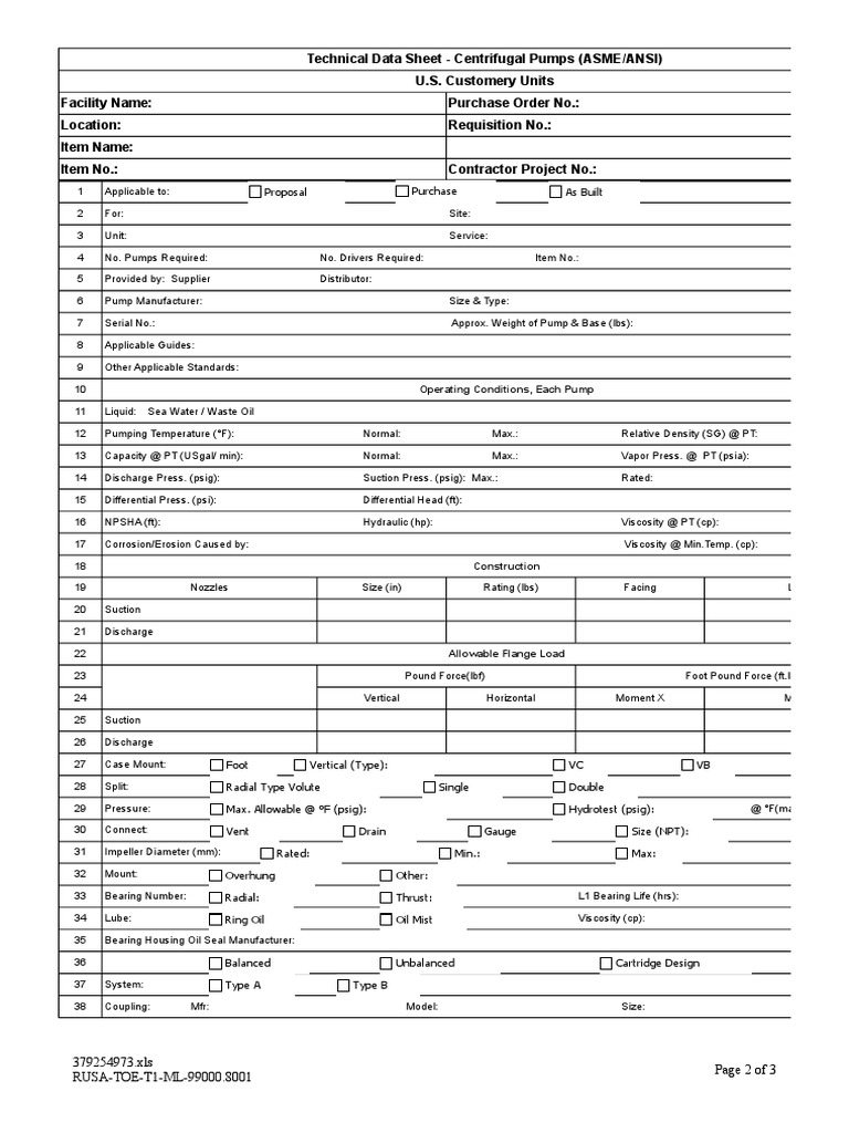 ASME Pump Template | PDF | Pounds Per Square Inch | Pump