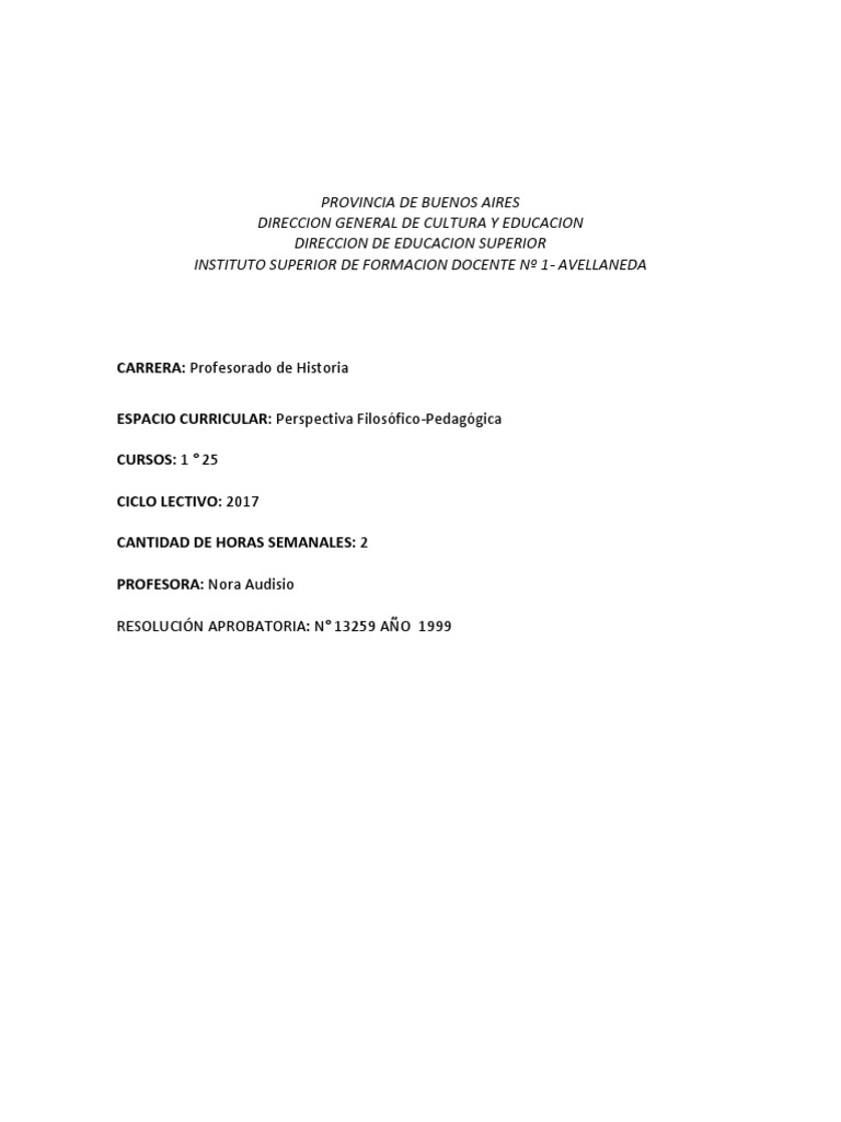 Perspectiva Filo Pedagógica 1° 25 - 2017 - Audisio | PDF | Maestros | Prueba (evaluación)