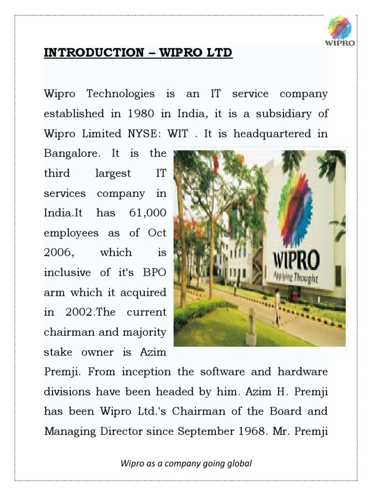 Introduction - Wipro LTD: Wipro As A Company Going Global | PDF ...