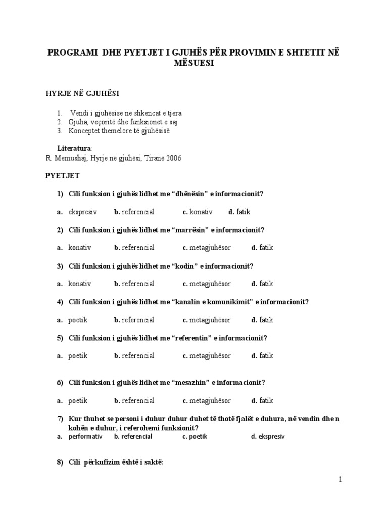 Gjuhe Shqipe Dhe Letersi 1 | PDF