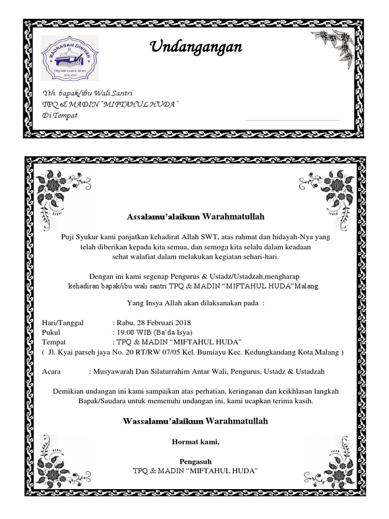 Undangan TPQ Miftahulhuda | PDF