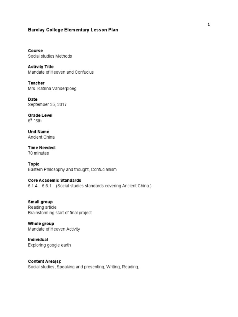 Ancient China Lesson Plan: Mandate of Heaven | PDF | Lesson Plan ...