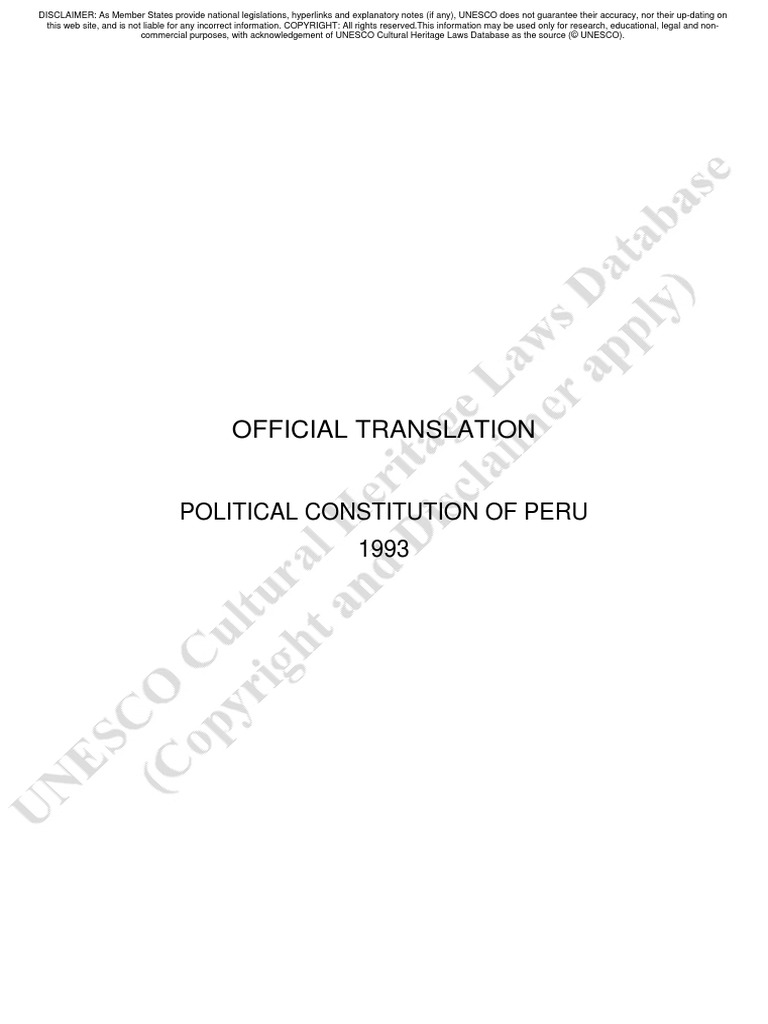 Official Translation: Political Constitution of Peru 1993 | PDF ...