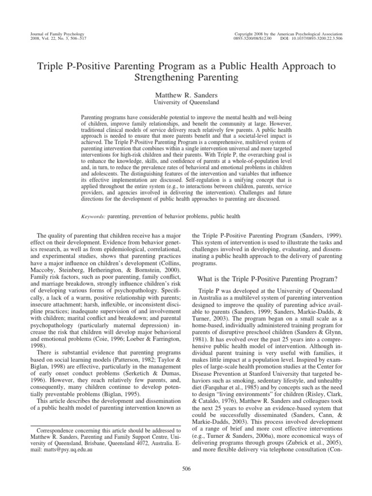 Triple P-Positive Parenting Program As A Public Health Approach To ...