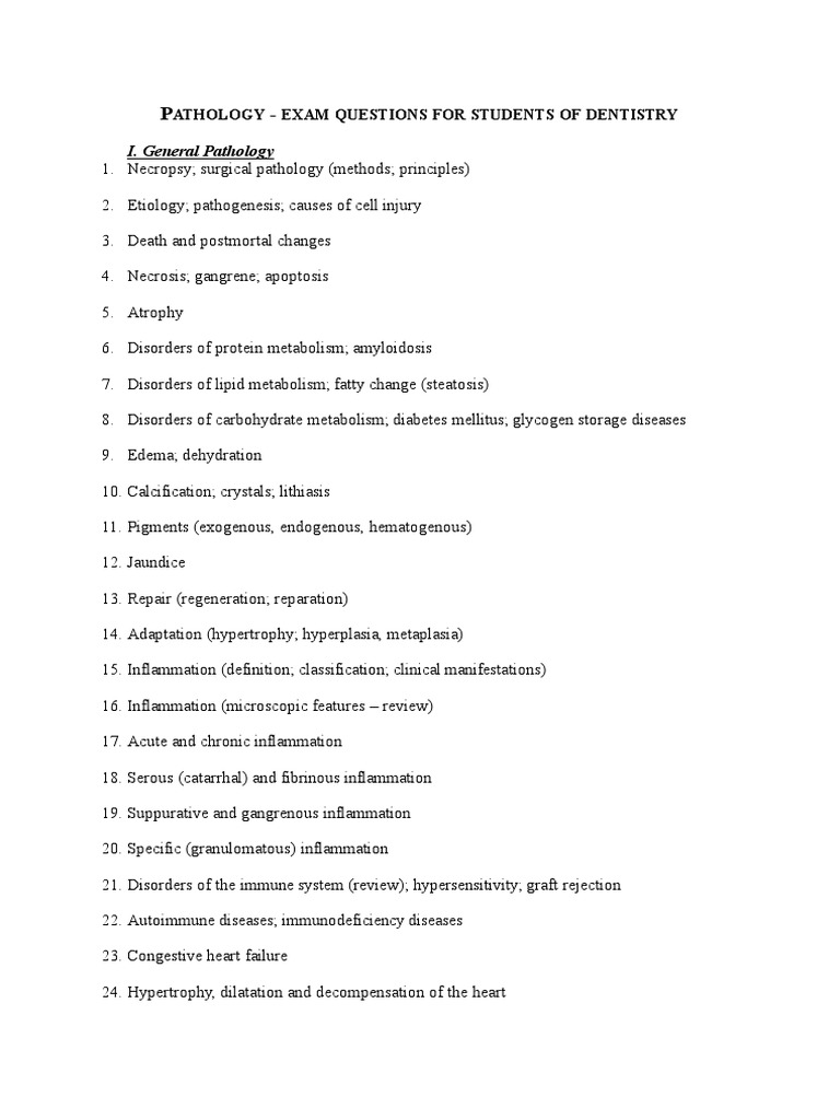 Dental Pathology Exam Guide | PDF | Inflammation | Neoplasms