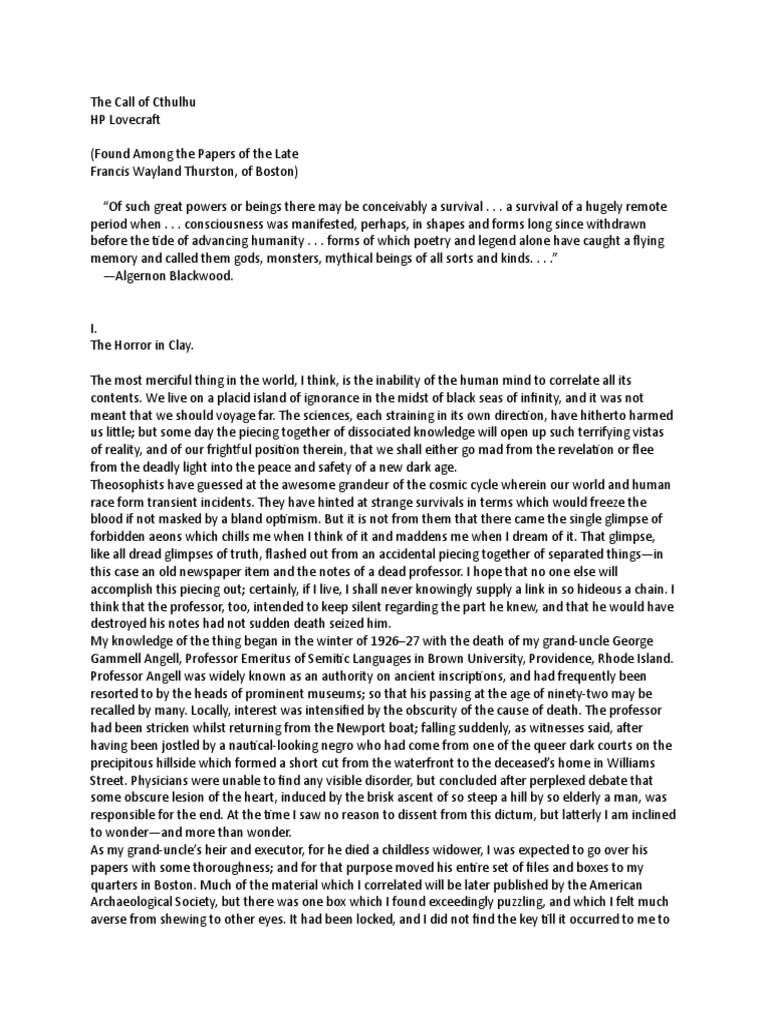 The Call of Cthulhu | PDF | H. P. Lovecraft | Cthulhu