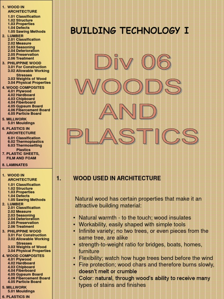 06 Woods and Plastics | PDF | Lumber | Wood