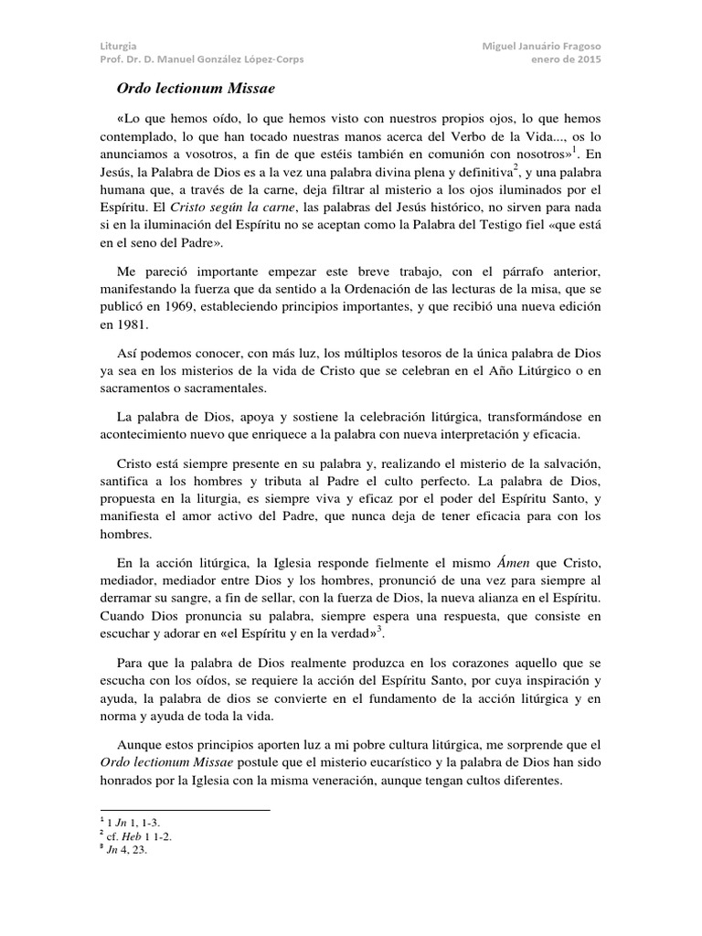 Ordo Lectionum Missae | PDF | eucaristía | Misa (liturgia)