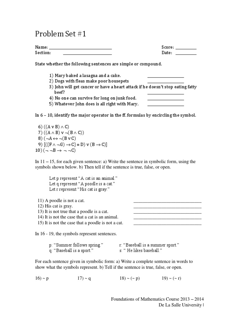 Problem Set 1 | PDF | Logic | Mathematical Logic