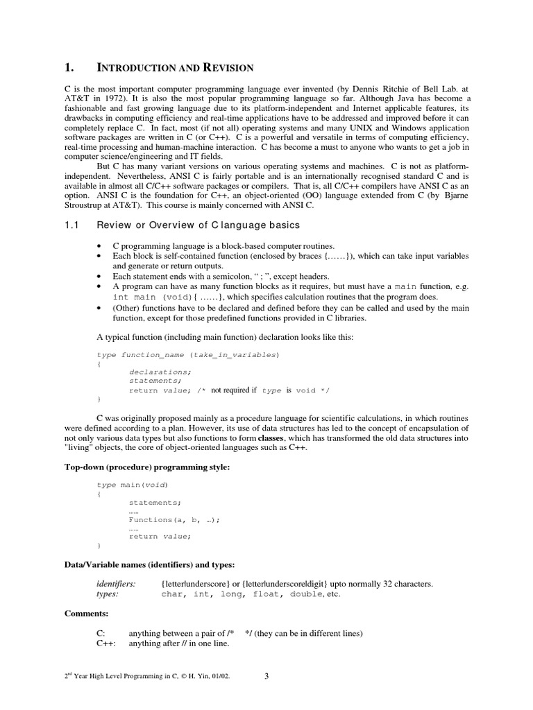 Ntroduction and Evision: Top-Down (Procedure) Programming Style | PDF | C (Programming Language ...