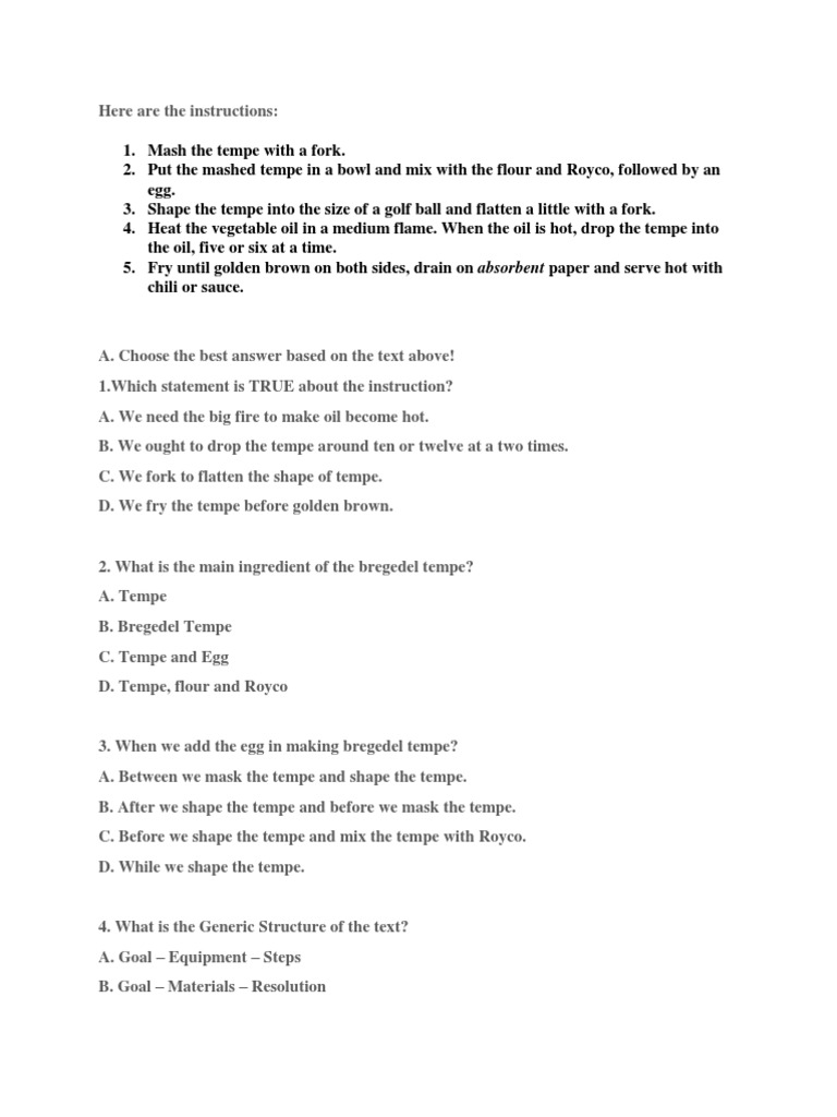 Soal Procedure Text | PDF | Cuisine | Foods