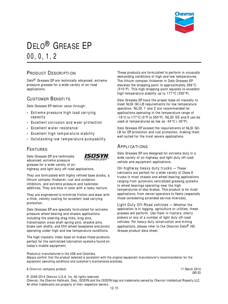 Delo Grease Ep 00-0-1 2 | PDF | Chemical Substances | Vehicles